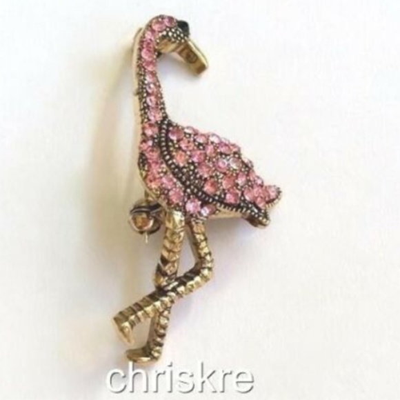 Lauren Spencer | Jewelry | Gold Pink Flamingo Pin Brooch Crystal Island ...